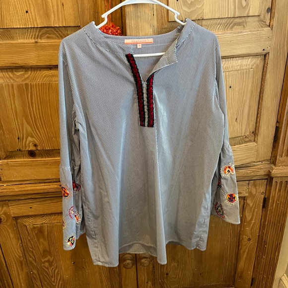 Vilagallo | Tops | Vilagallo Striped Blouse With Embroidered Trim ...